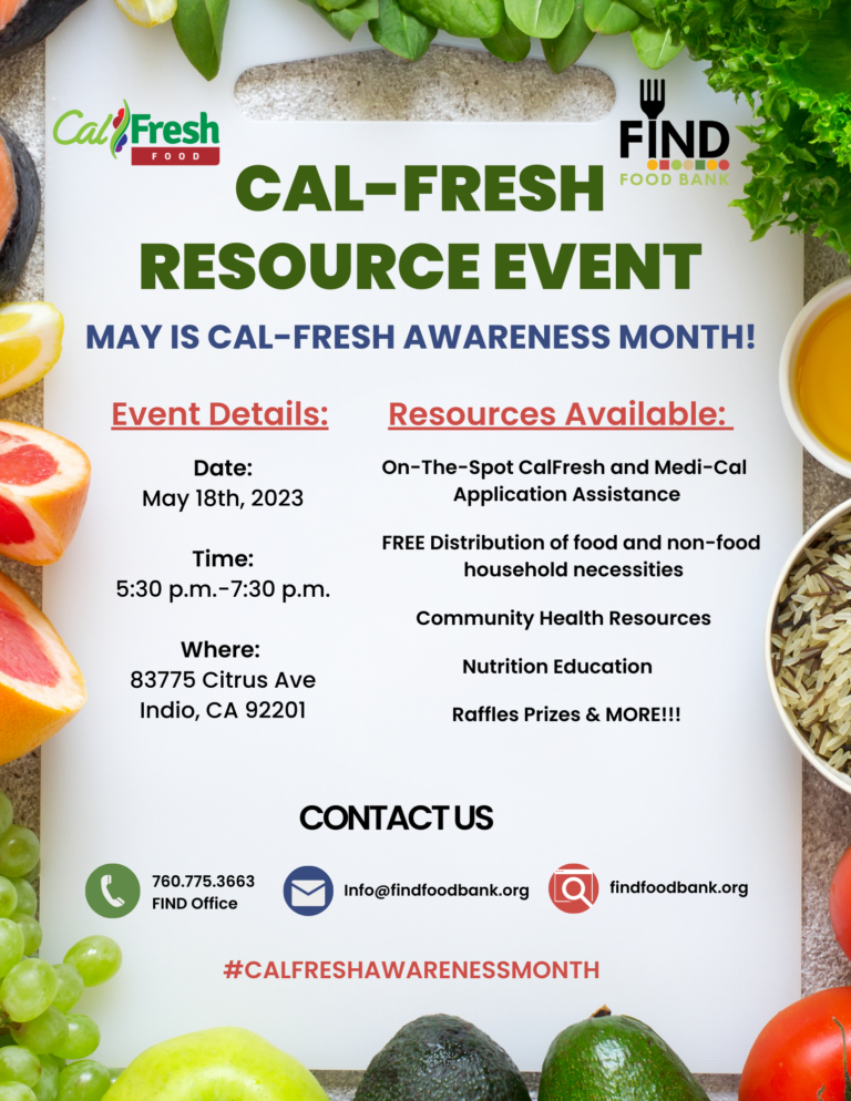 Cal-Fresh Resource Event May 18th, 2023 - FIND Food Bank